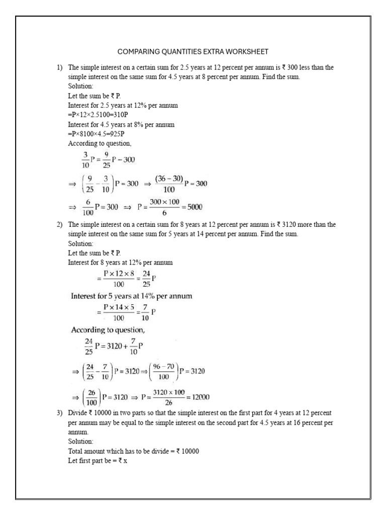 Ak Comparing Quantities Extra Worksheet-Grade 7 | PDF | Interest ...