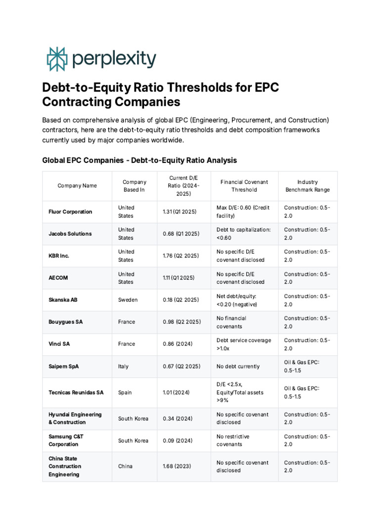 EPC Companies' Debt-to-Equity Ratios Analysis | PDF | Debt | Bonds ...