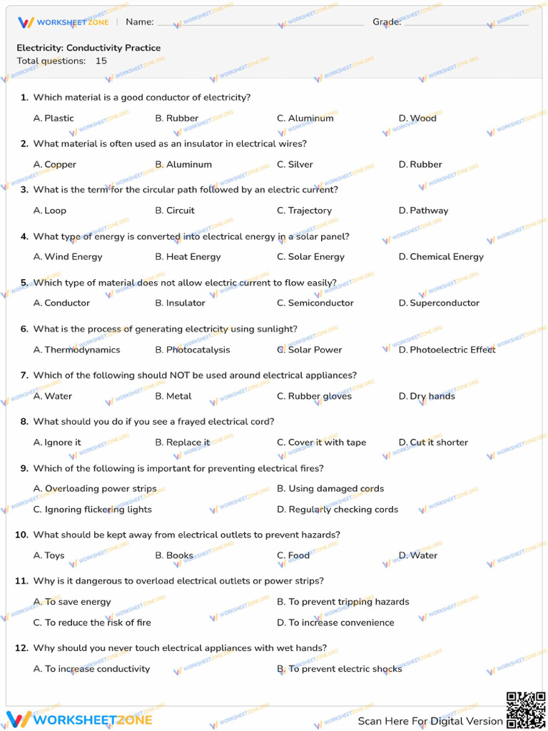 Electricity - Conductivity Practice | PDF