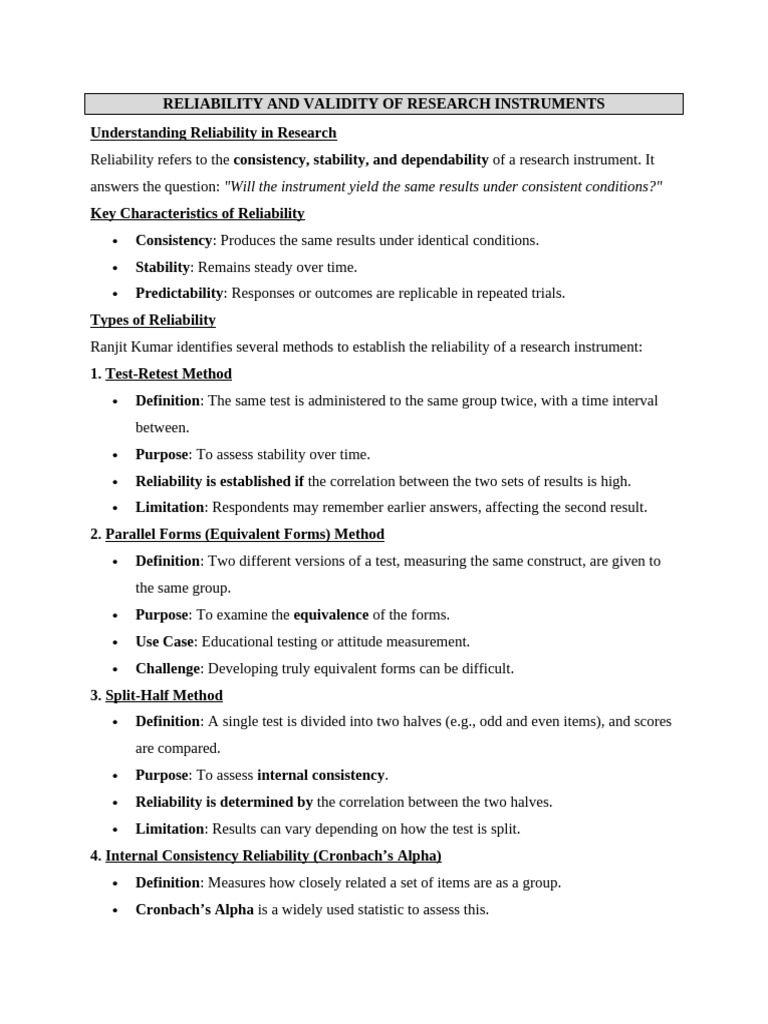 Research Instrument Reliability & Validity | PDF | Validity (Statistics ...