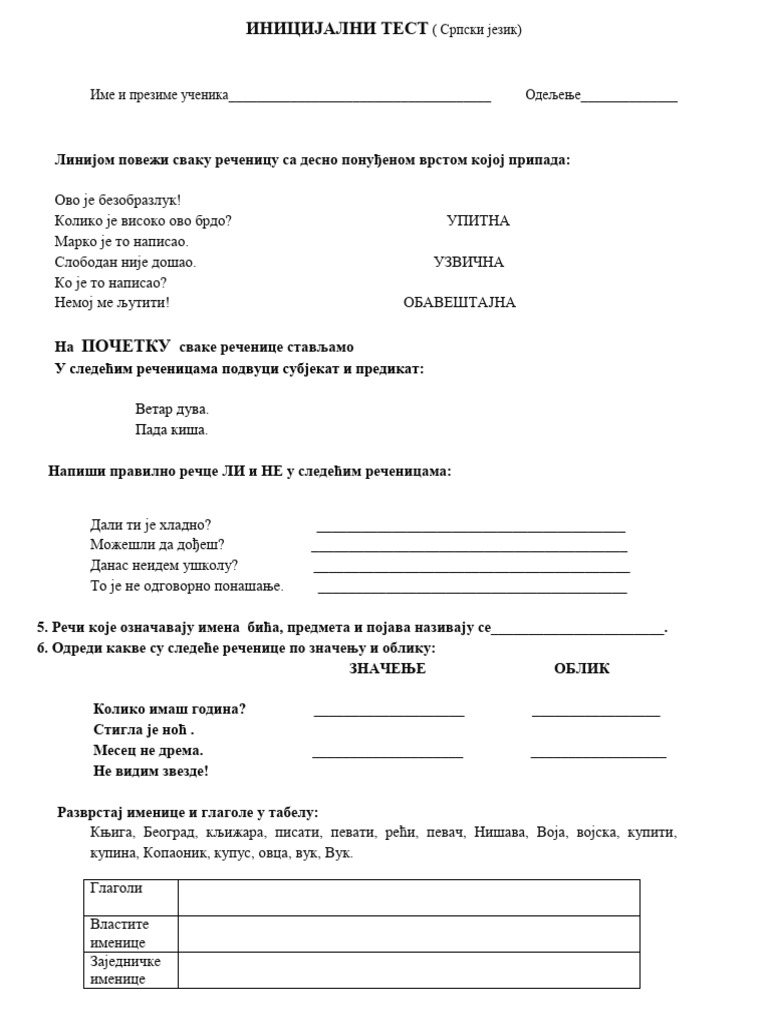 Inicijalni Testovi Za III Razred Compress | PDF