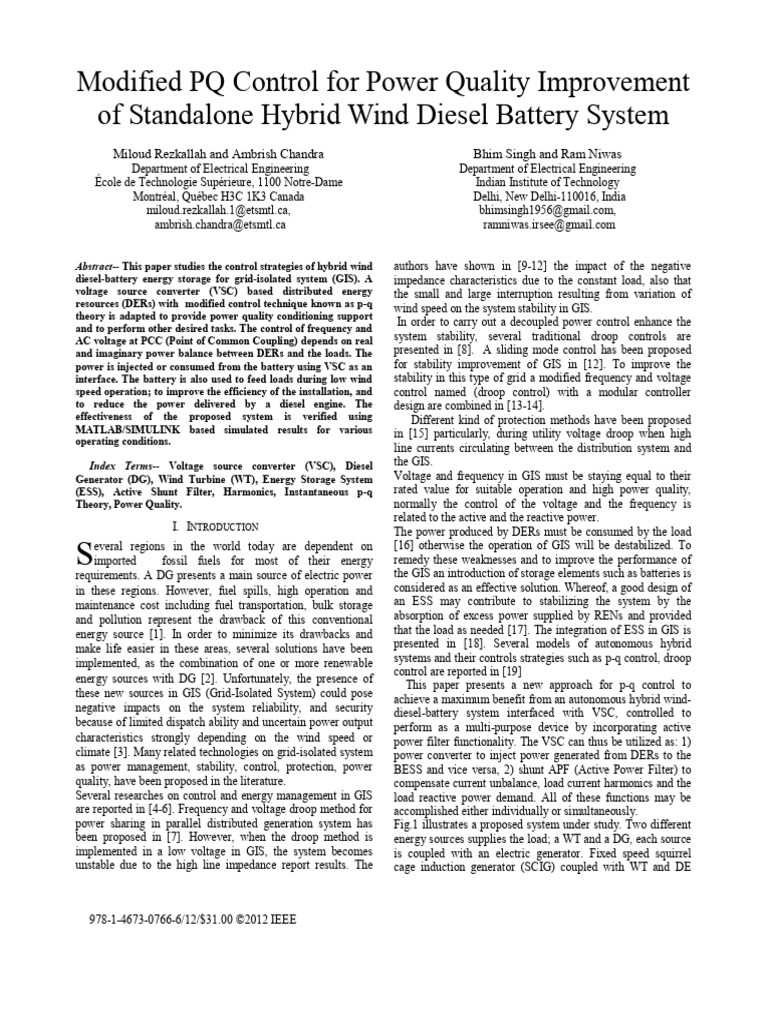 Power Quality Control in Hybrid Systems | PDF | Power Electronics ...