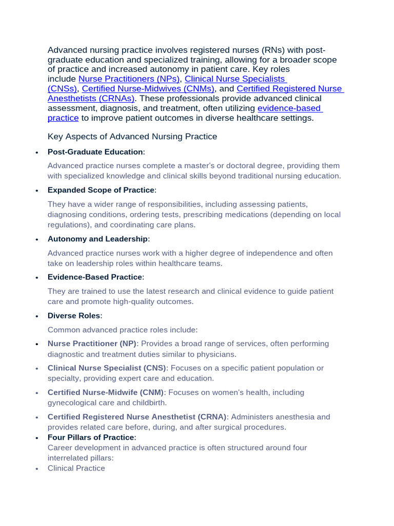 Expanding Roles in Advanced Nursing Practice | PDF | Nurse Practitioner ...