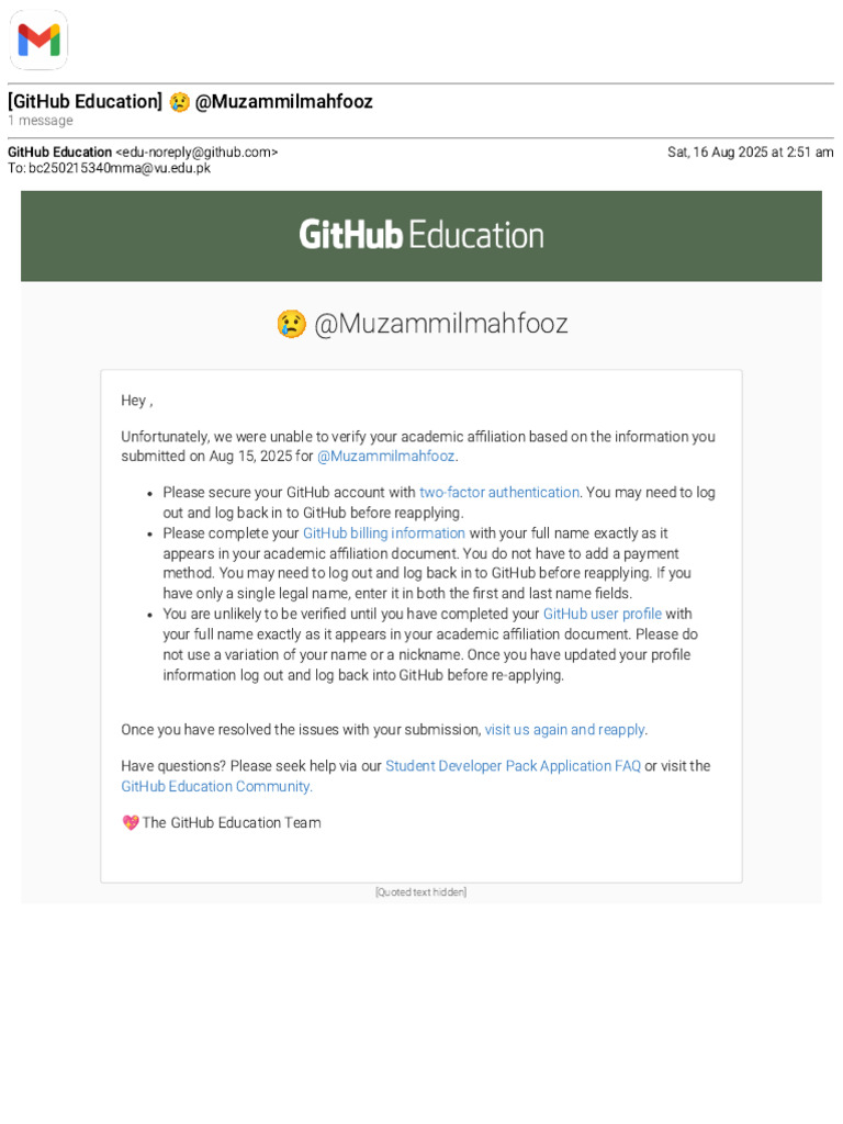 GitHub Verification Instructions for Students | PDF