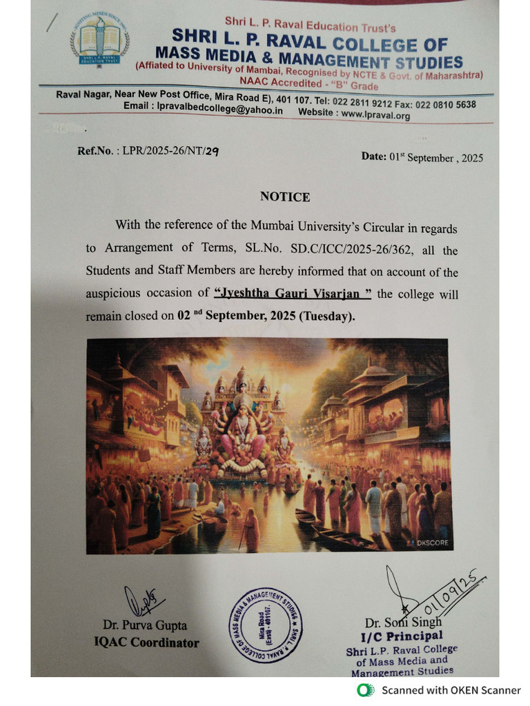 Gauri Visarjan Holiday Notice | PDF