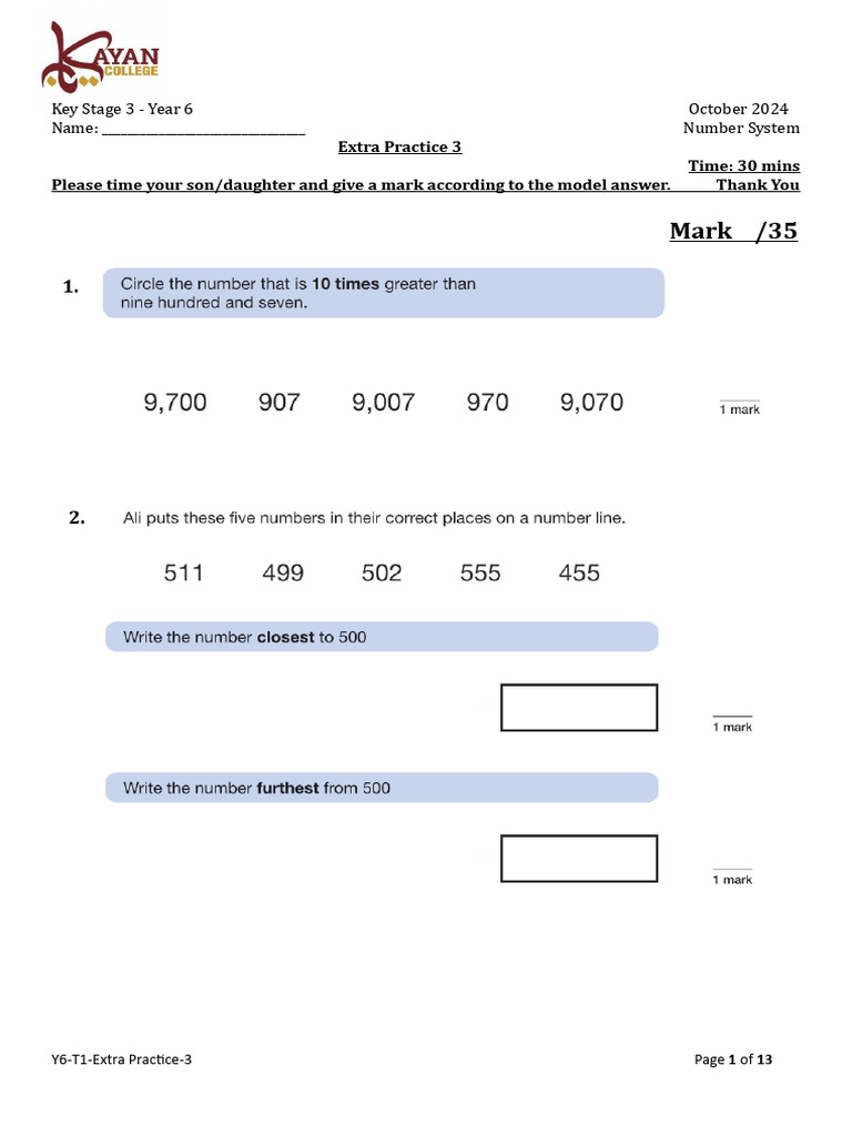 Year 6 Number System Extra Practice | PDF