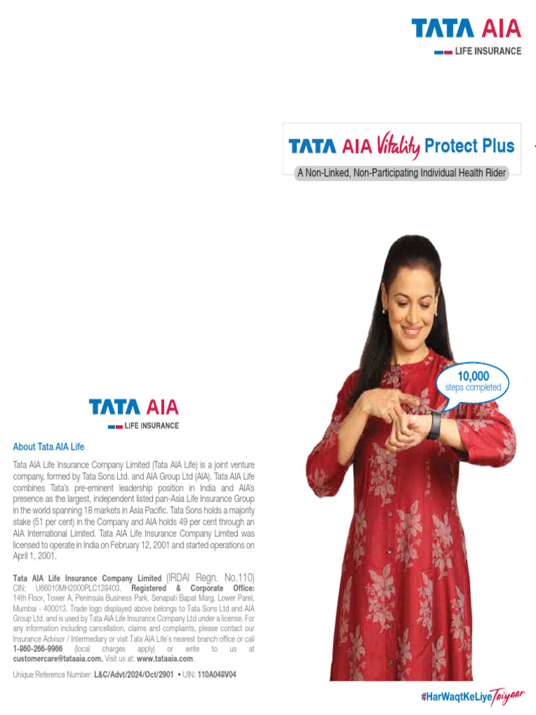Tata AIA Vitality Protect Plus Overview | PDF | Insurance | Present Value