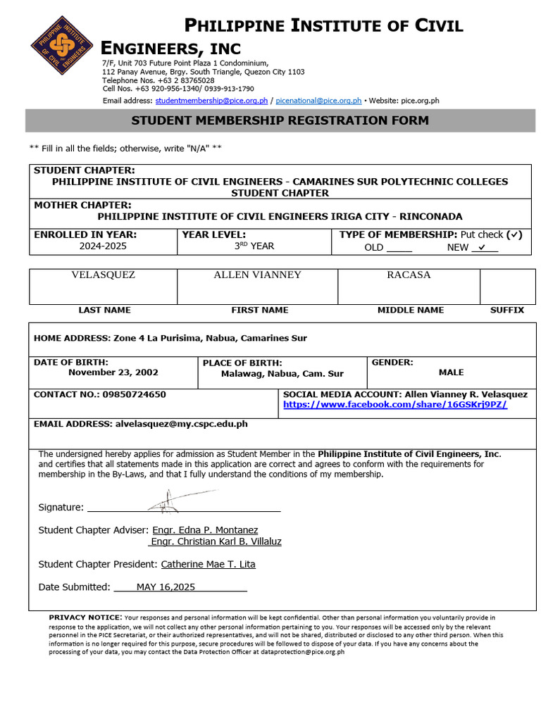 Student Membership Registration Form PICE | PDF | Justice | Crime ...