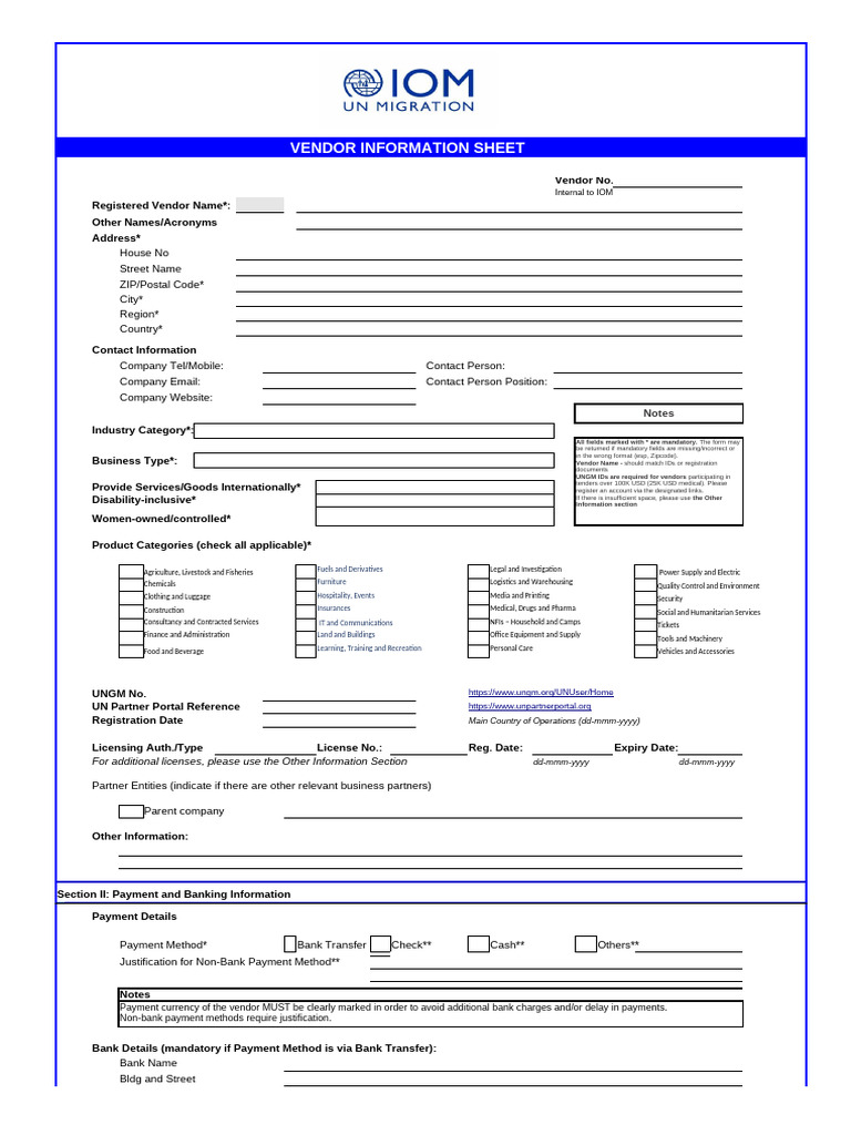 Vendor Information Sheet Template | PDF | Wire Transfer | Banks