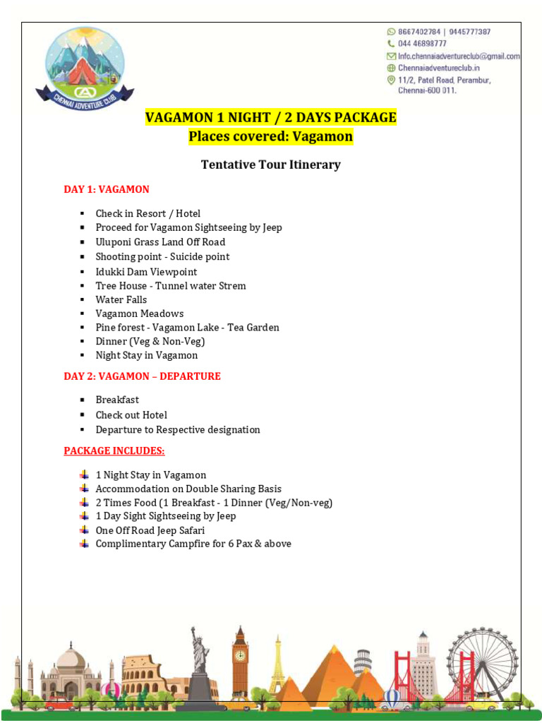 Vagamon 1 Night/2 Days Tour Package | PDF | Legal Liability | Hotel