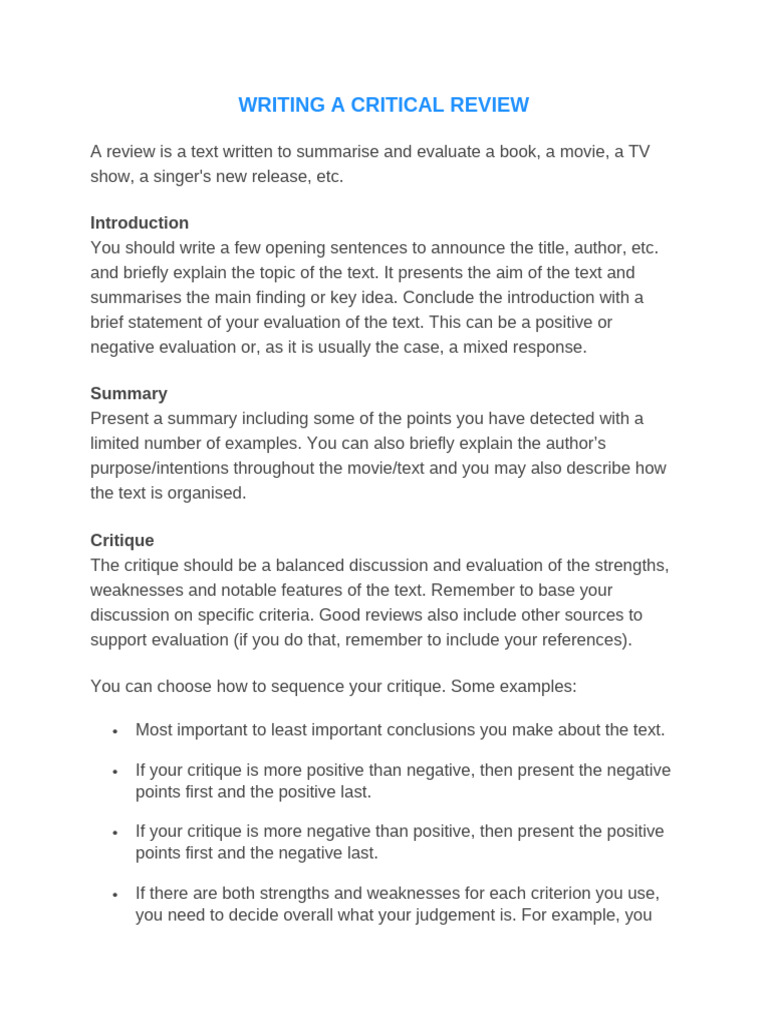 How to Write a Critical Review | PDF | Evaluation | Linguistics