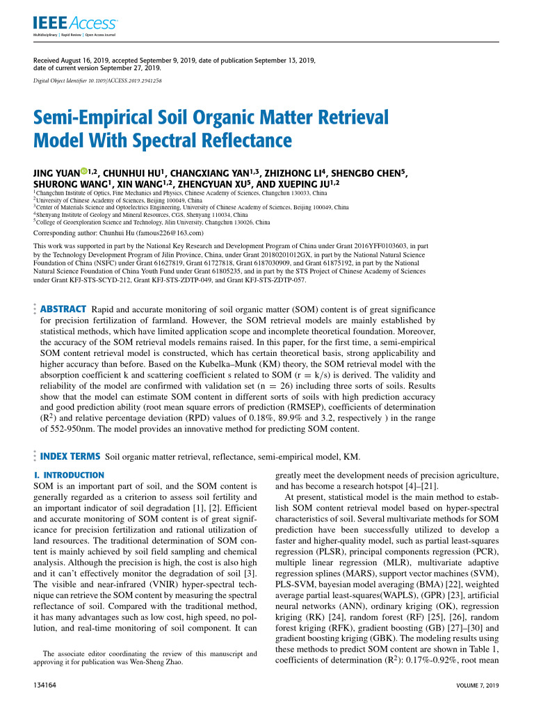 Semi-Empirical Model for Soil Organic Matter Retrieval | PDF | Accuracy ...