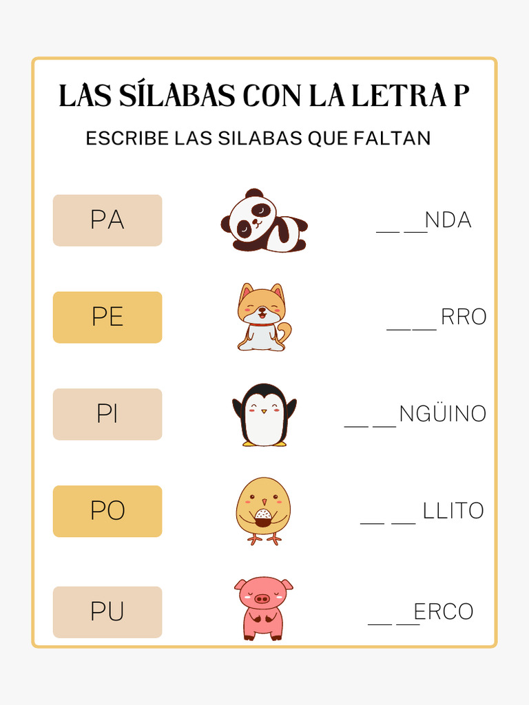 Hoja de Trabajo Sílabas Con Letra P Divertido Rosa | PDF