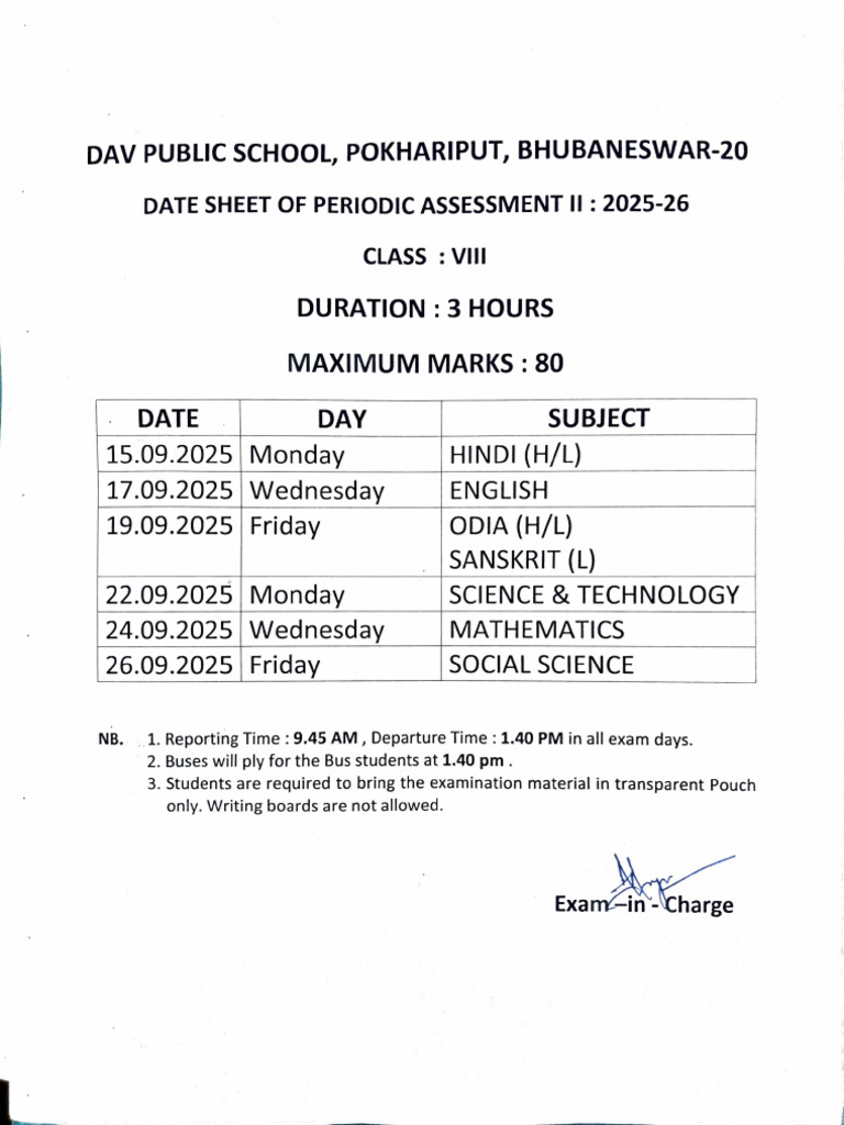Class VIII, PA-2 Date Sheet | PDF