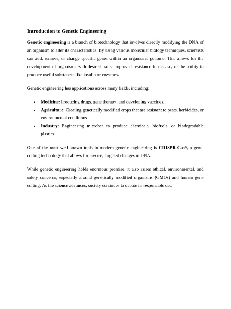 Overview of Genetic Engineering Applications | PDF