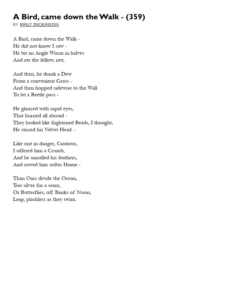 A Bird, Came Down The Walk - (359) by Emily - Poetry Foundation | PDF