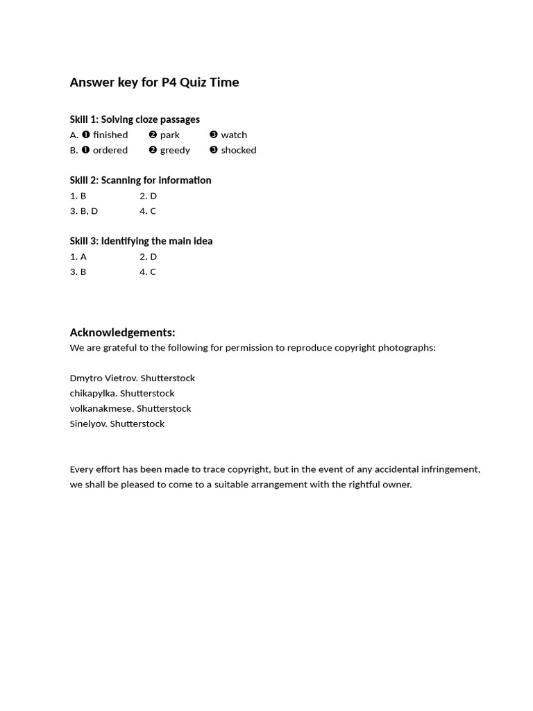 Reading Booster P4 Answer Key | PDF