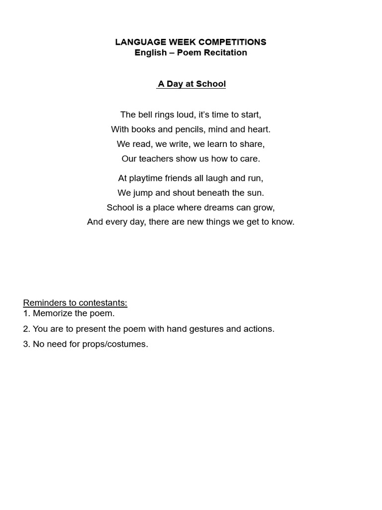 LG WK - Eng - Poem 3 - A Day at School | PDF