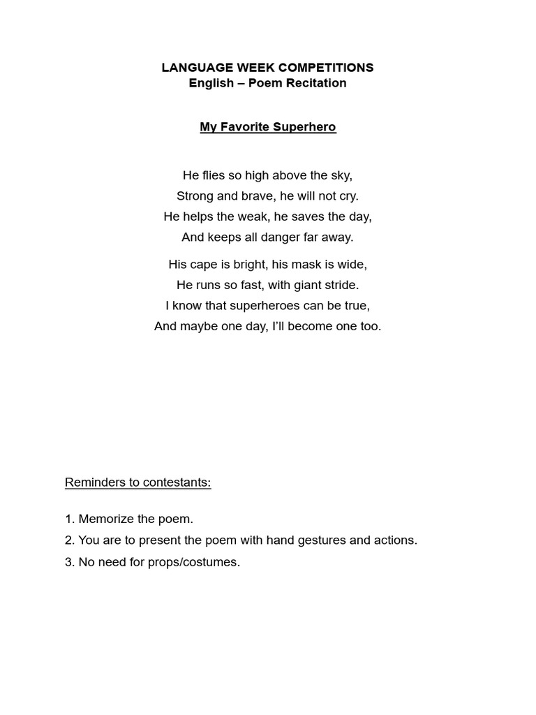 LG WK - Eng - Poem 1 - My Favorite Superhero | PDF
