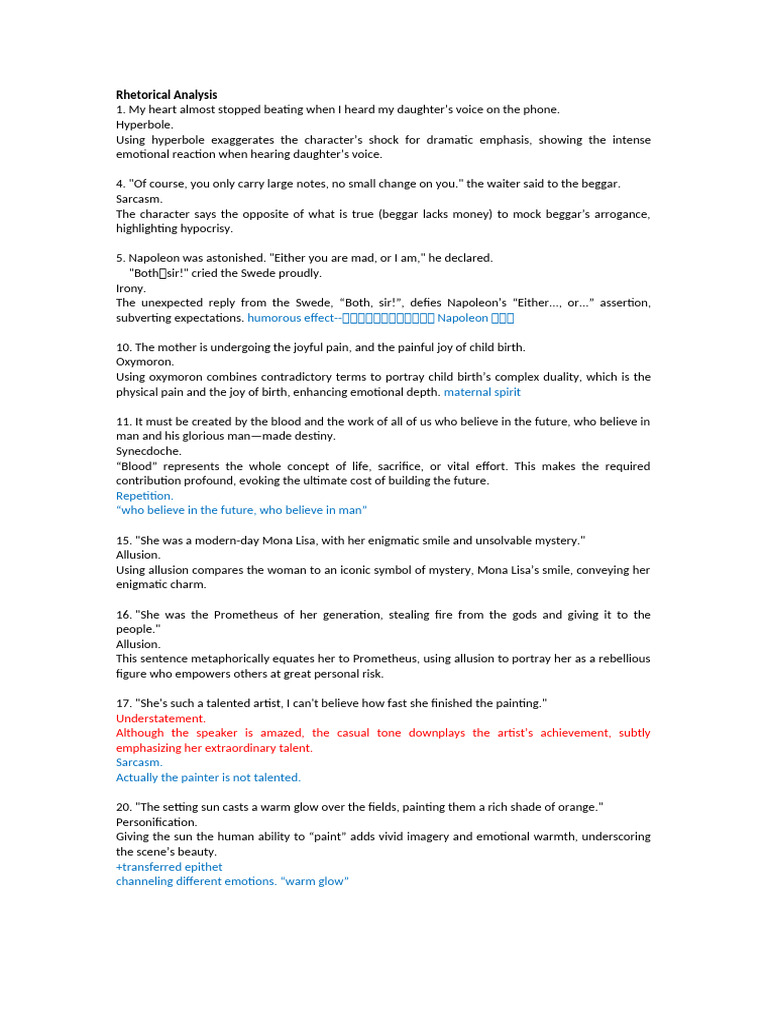 Rhetorical Devices in Literary Analysis | PDF