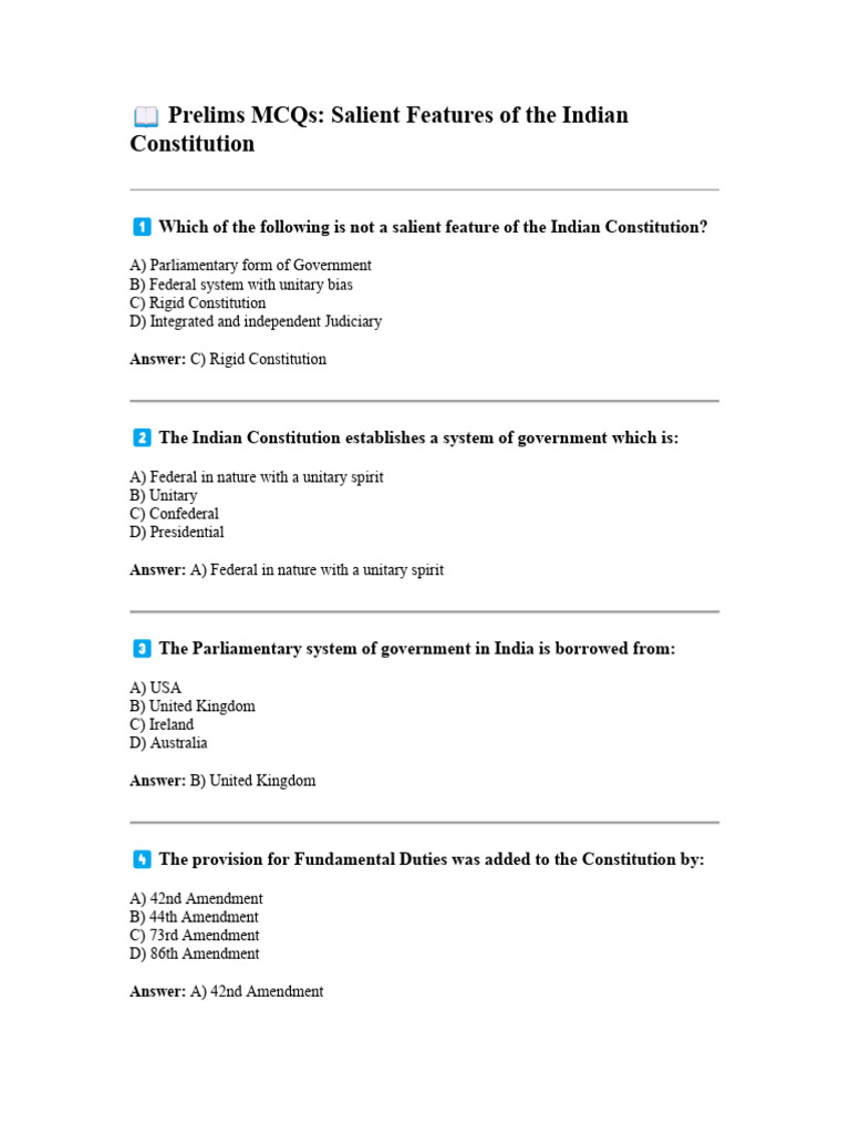 Salient Features of Indian Cons | PDF | Constitution | Public Law