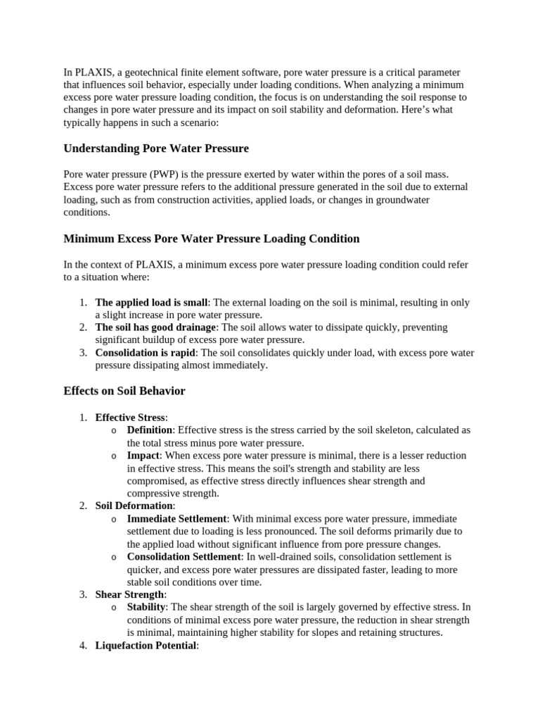 Minimum Excess Pore Water Pressure in PLAXIS | PDF | Strength Of ...