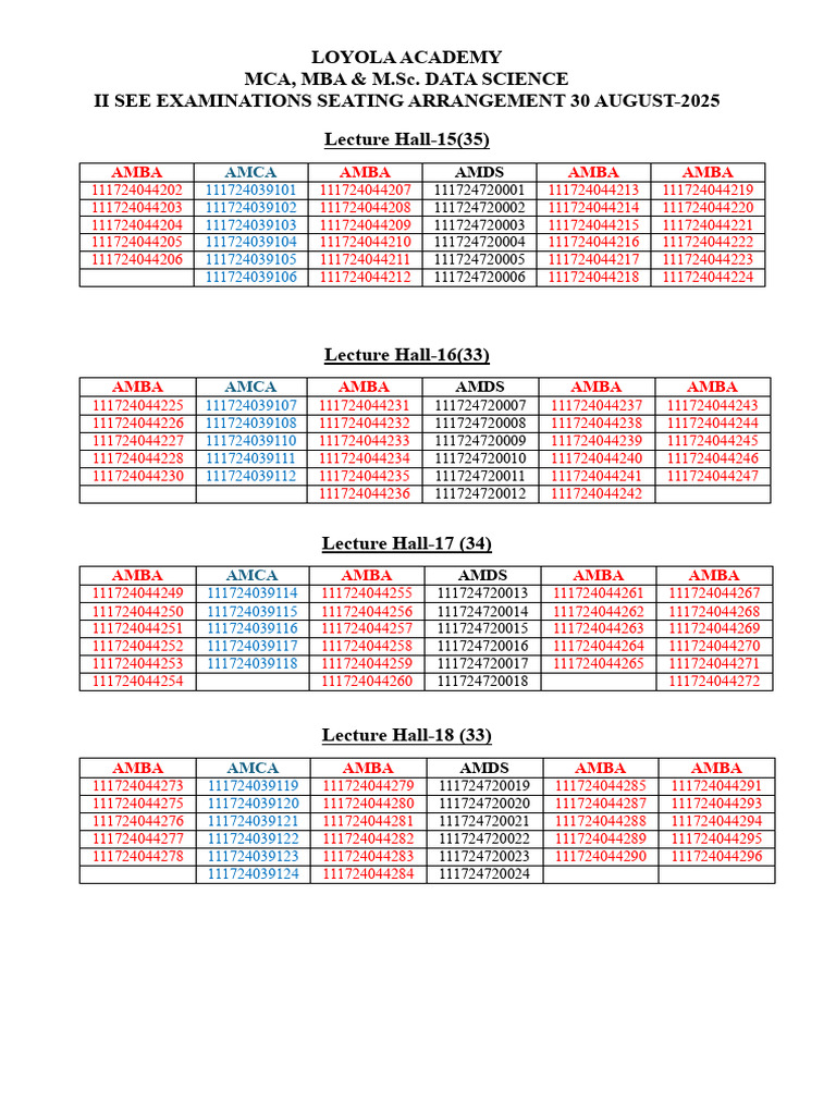 II SEE 30 August-2025 Seating | PDF