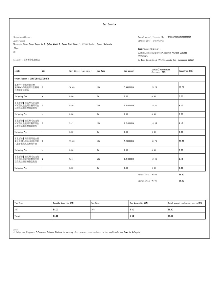 Tax Invoice for Alibaba Purchase | PDF | Payments | Taxes