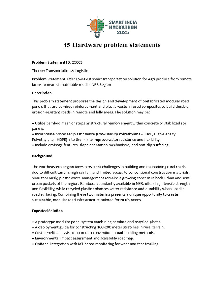 SIH 2025 Hardware Problem Statements | PDF | Metallurgical Assay | Fineness