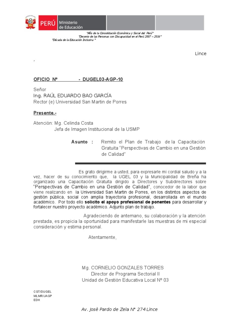 Oficio Rector de Usmp - Cap. | PDF