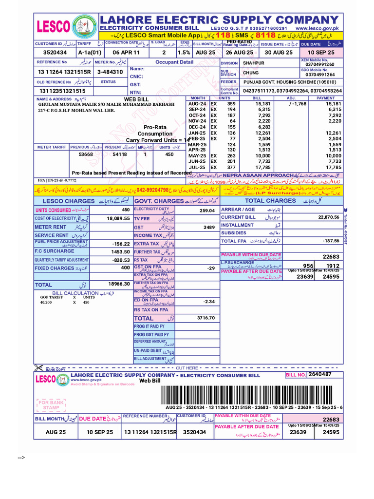 Pro-Rata Web Bill Summary for Aug 2025 | PDF