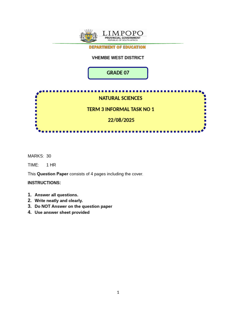 Natural Science Grade 7 Tes1 Term 3 | PDF | Potential Energy | Fuels