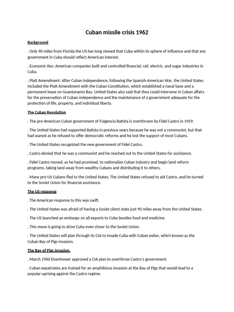 Cuban Missile Crisis 1961 Notes | PDF | Cuba | Cuban Missile Crisis
