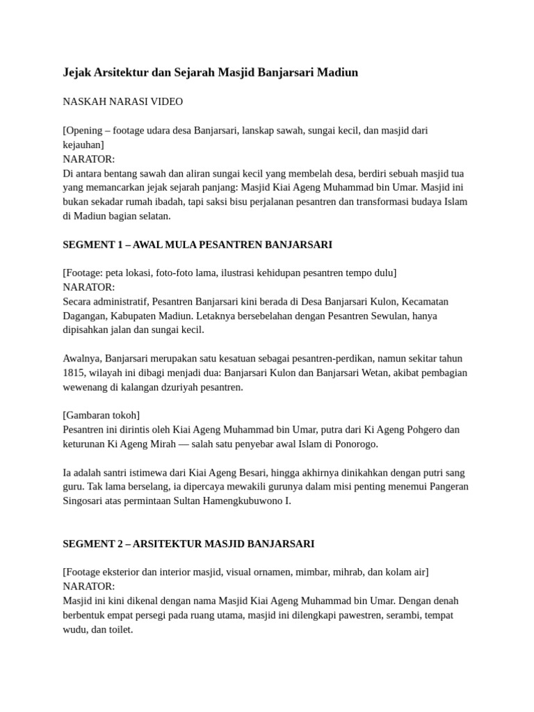 Sejarah dan Arsitektur Masjid Banjarsari | PDF