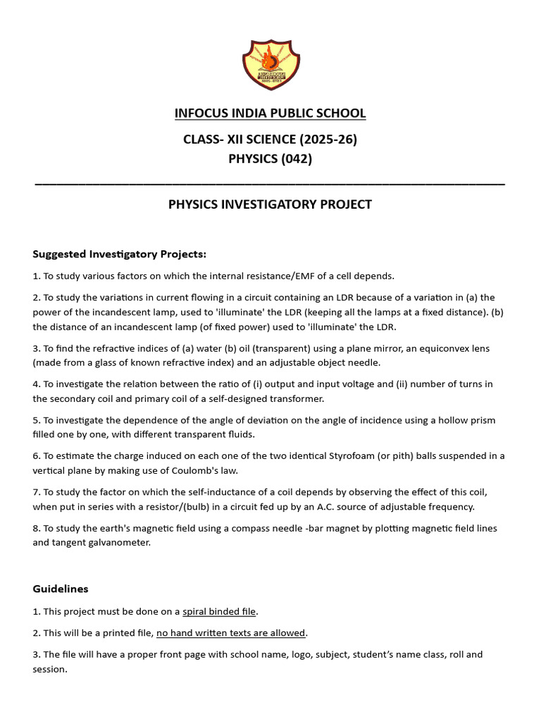Class 12 Physics Investigatory Projects | PDF | Inductor | Transformer