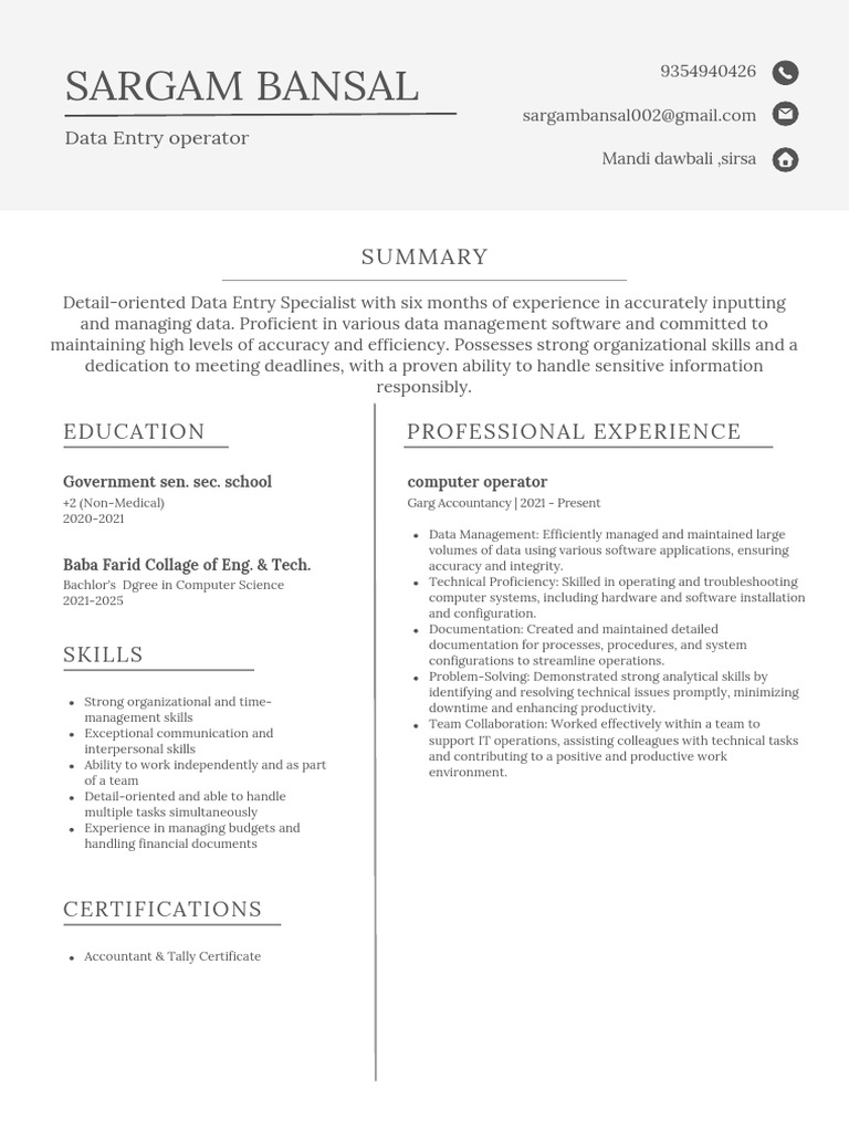 Sargam New CV | PDF | Data Management | Computing