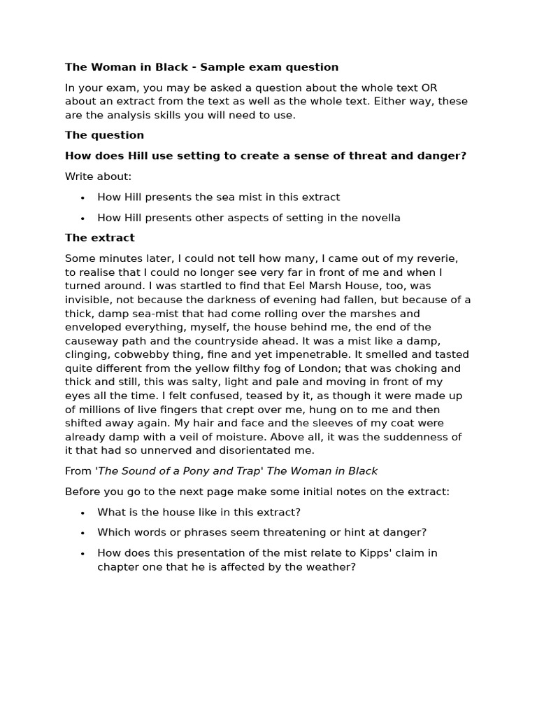 The Woman in Black Extract and Questions | PDF