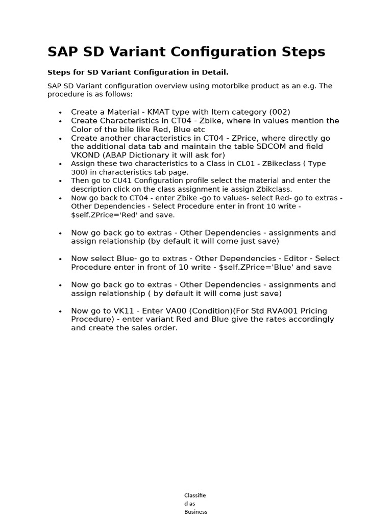 SAP SD Variant Configuration Guide | PDF