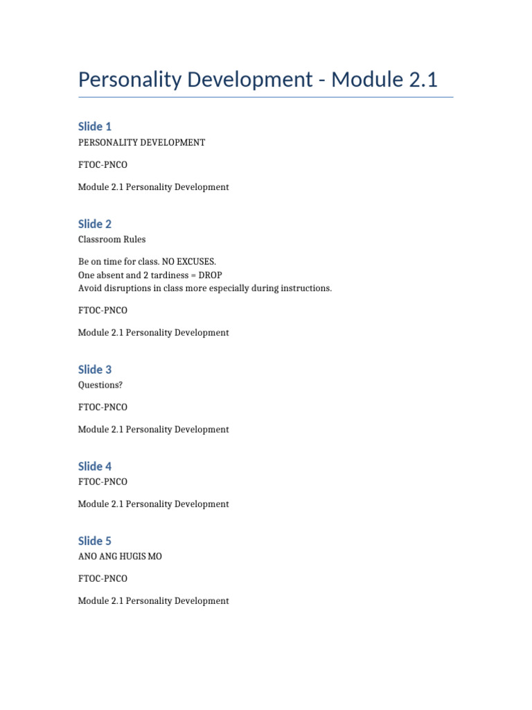 Personality Development Module 2.1 Clean | PDF | Body Language ...