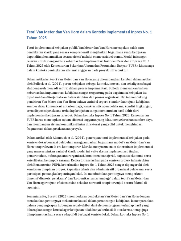 Implementasi Inpres 2025: Teori Van Meter | PDF