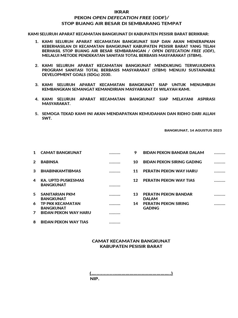Ikrar Dan Deklarasi Odf Pekon-1 | PDF