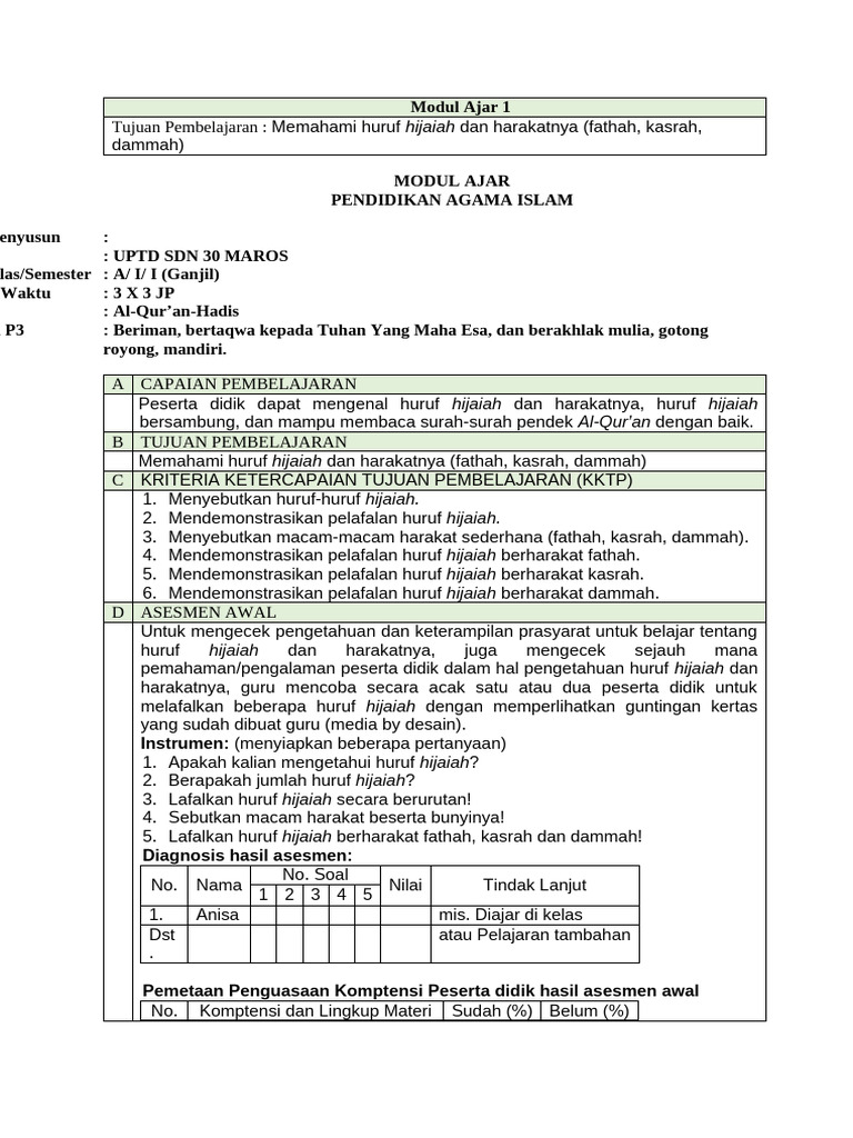 Modul Ajar LKPD Kelas 1 Munggal | PDF