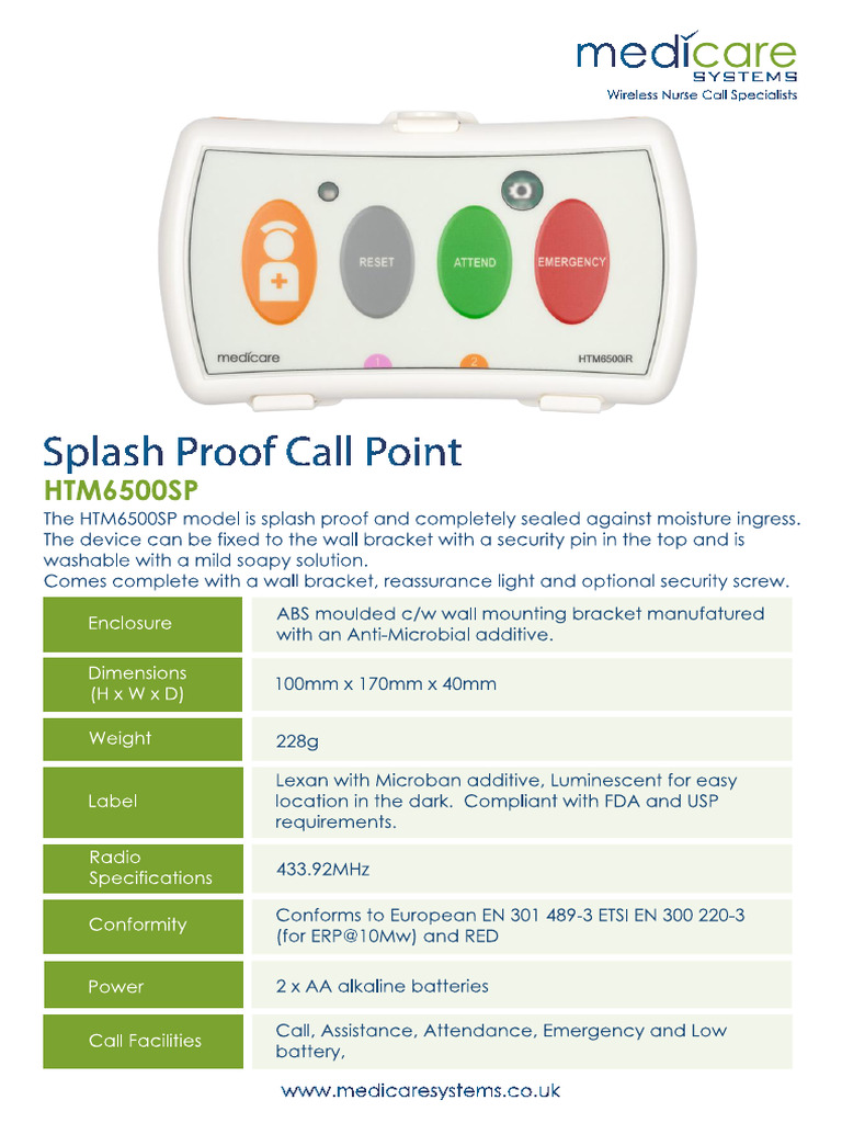 Medicare HTM6500SP Splash Proof Call Point 2022 | PDF