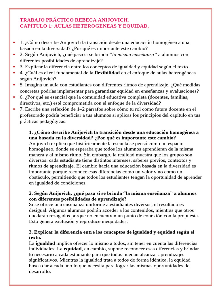 Trabajo Práctico Rebeca Anijovich Pdf Enseñando Maestros