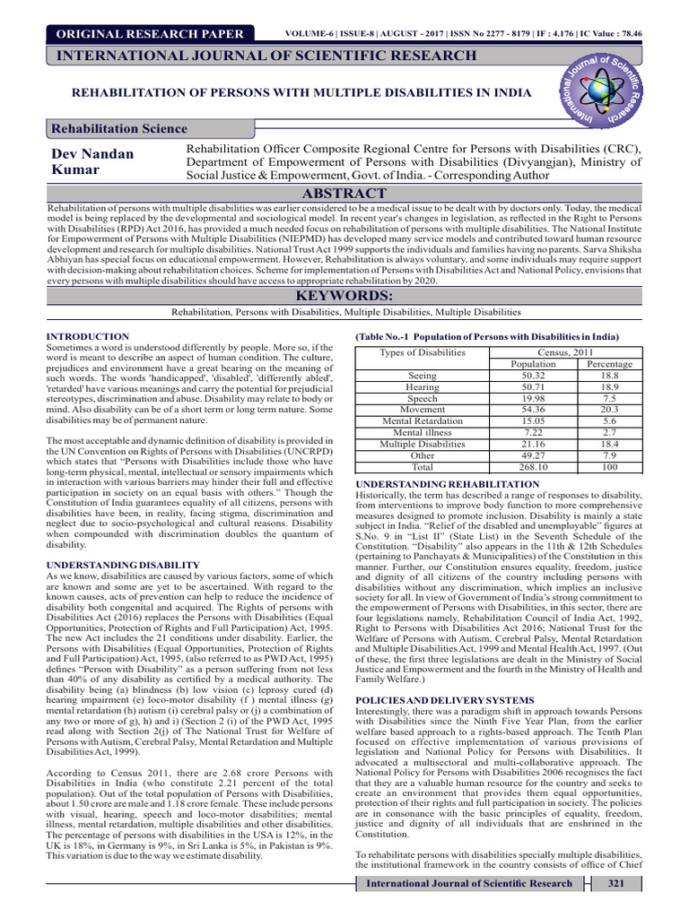 Rehabilitation for Multiple Disabilities in India | PDF | Disability ...