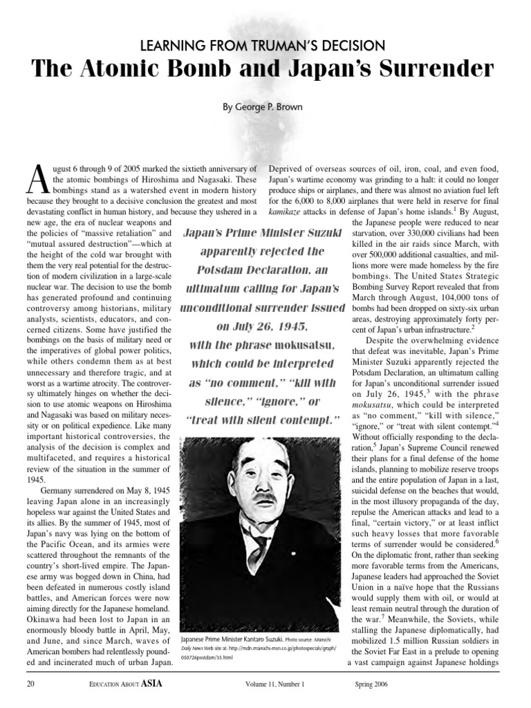 Learning From Trumans Decision The Atomic Bomb and Japans Surrender ...