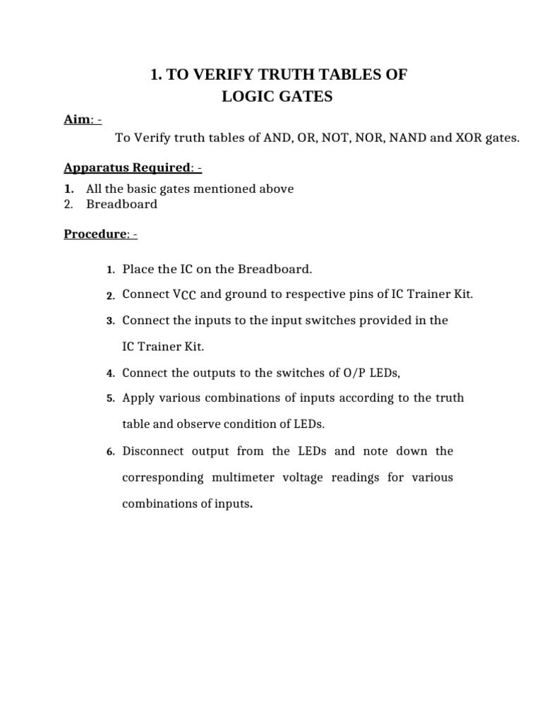 Verify Logic Gates' Truth Tables | PDF