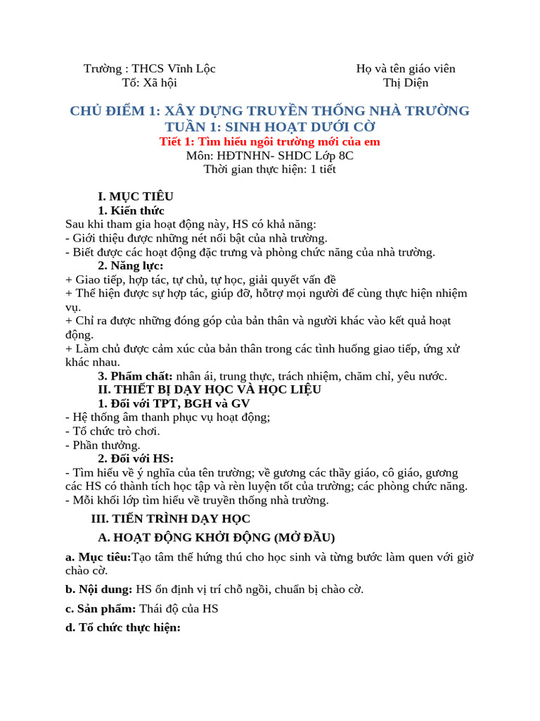 TNHN 8 SHDC Tuan 1 | PDF