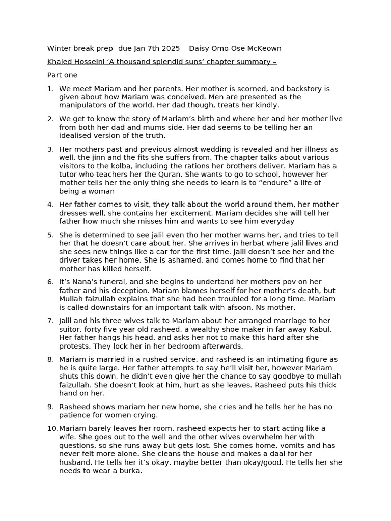 A Thousand Splendid Suns: Chapter Summaries | PDF | Taliban