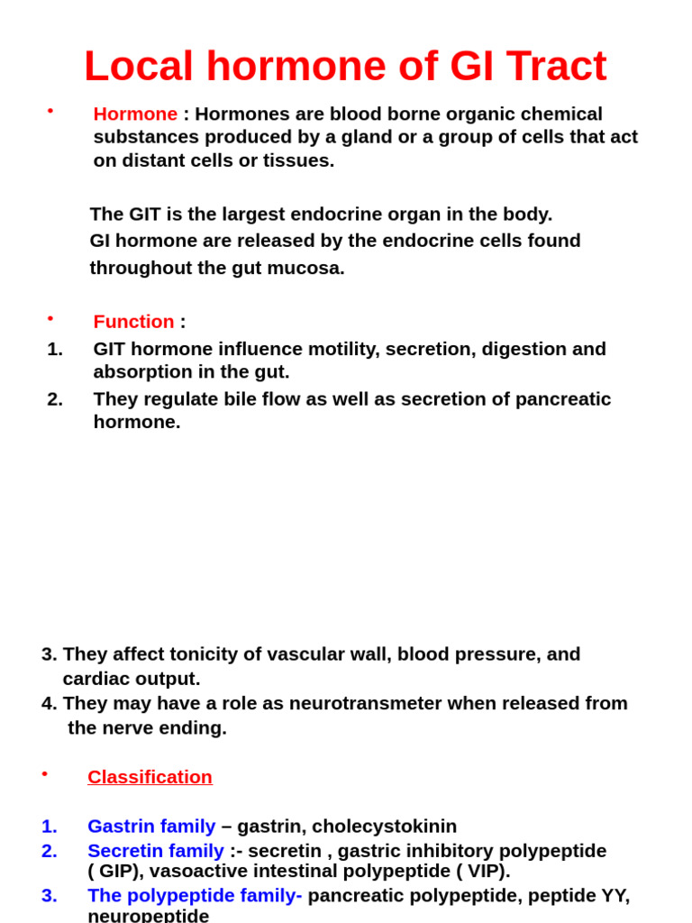 Local Hormones of the GI Tract | PDF | Pancreas | Gastrointestinal Tract